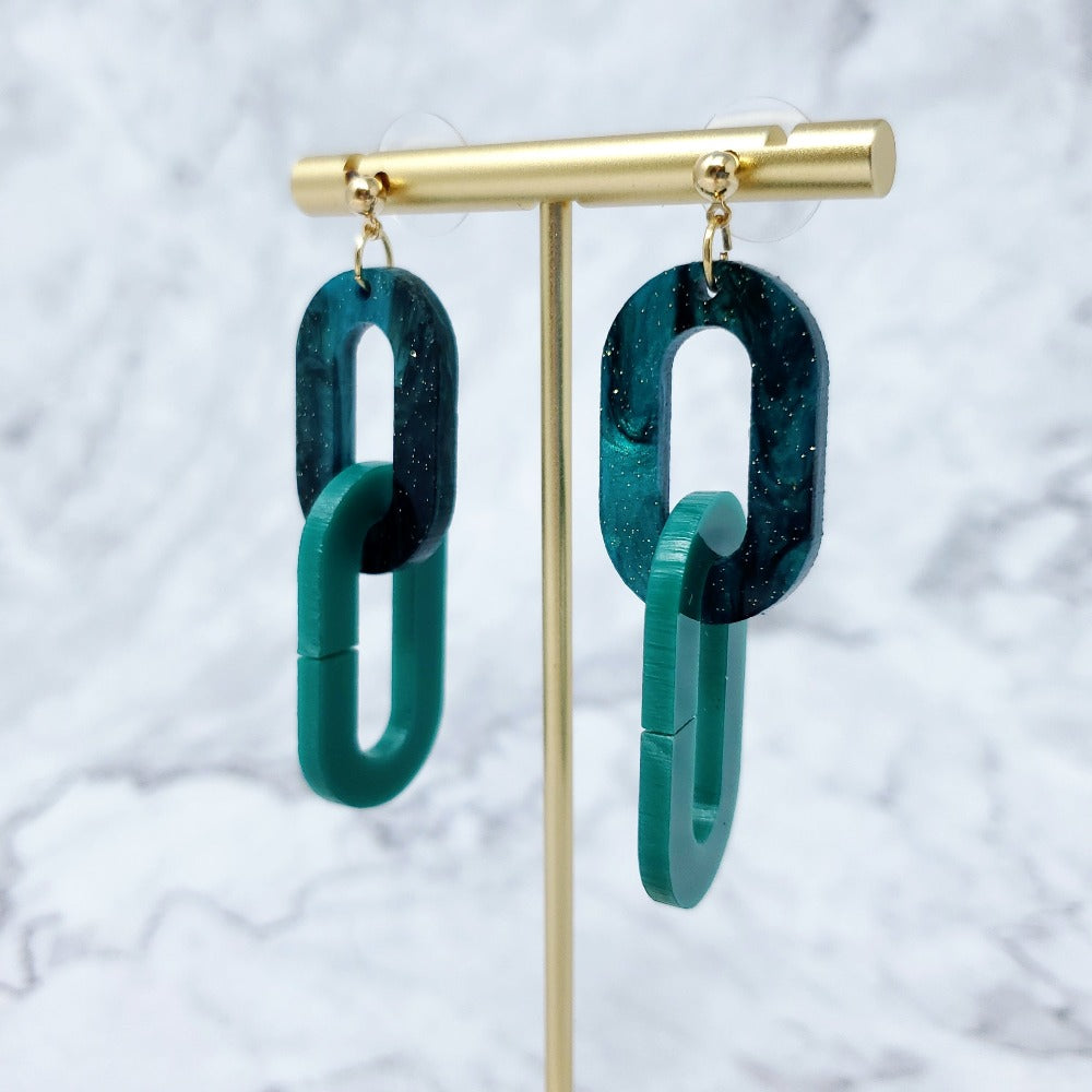 Double Paperclip Earrings - Galaxy Green – Boyd's Custom Fabrication